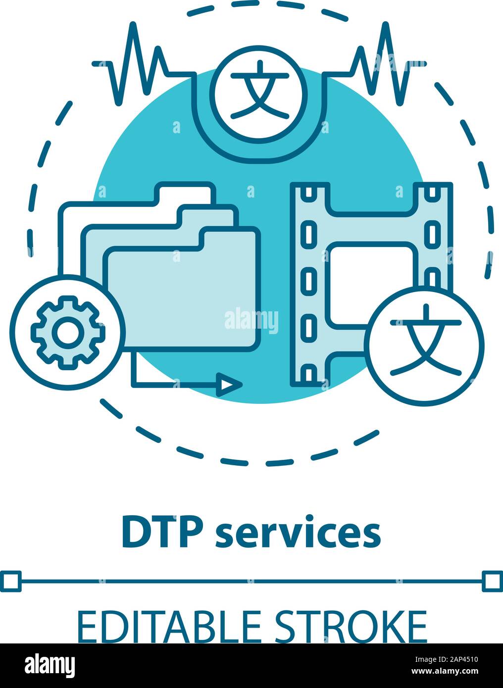 DTP services blue concept icon. Desktop publishing services idea thin ...