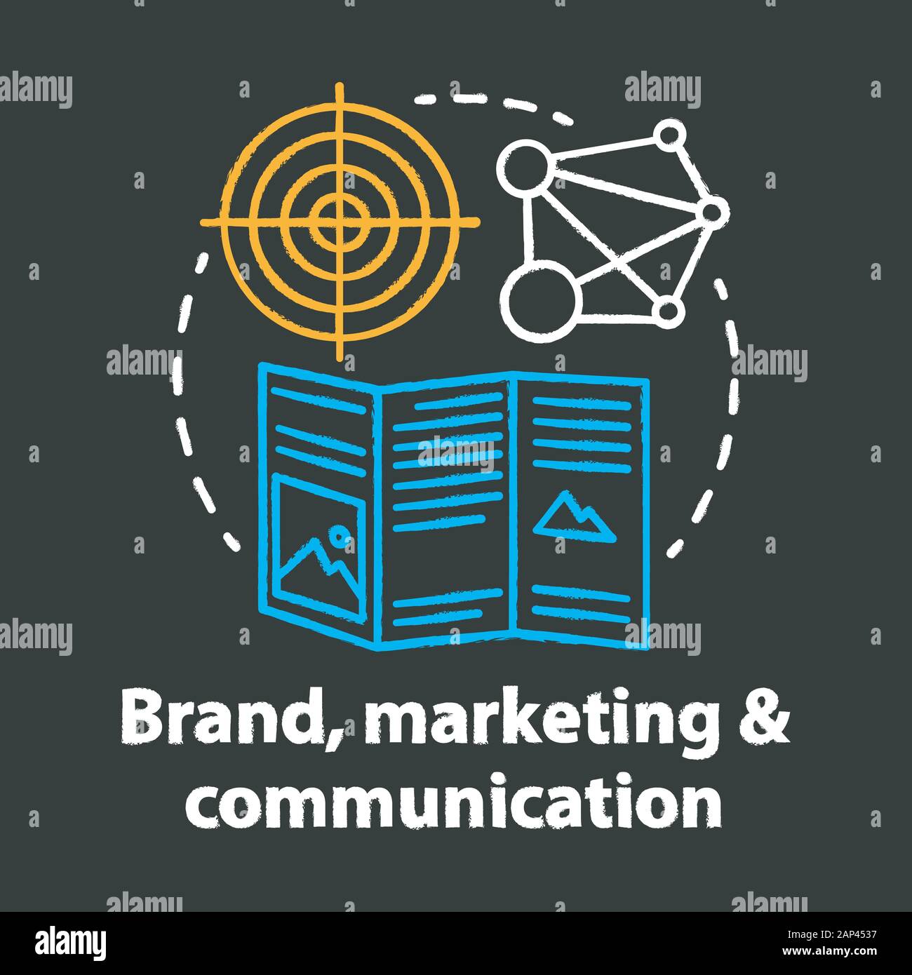 Brand, marketing & communication chalk concept icon. Print and digital ...