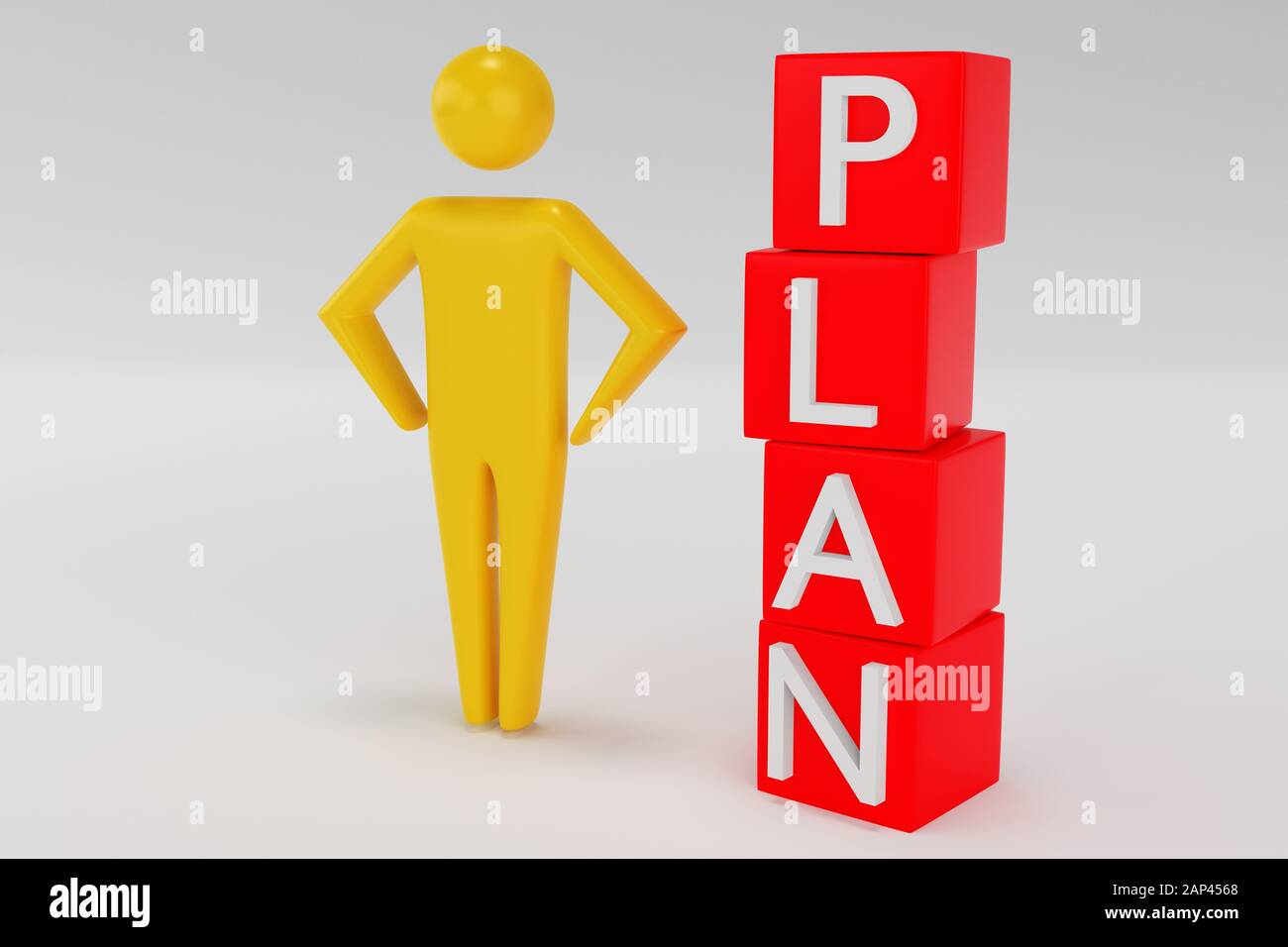 3d people - man, person and a cubes with word plan. 3d man with plan ...