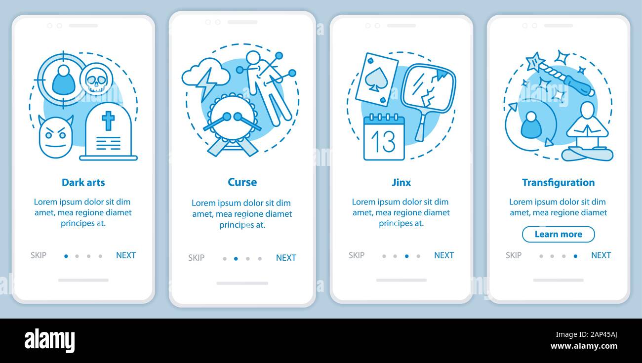 Dark Magic Onboarding Mobile App Page Screen With Linear Concepts Transfiguration Curse Spells