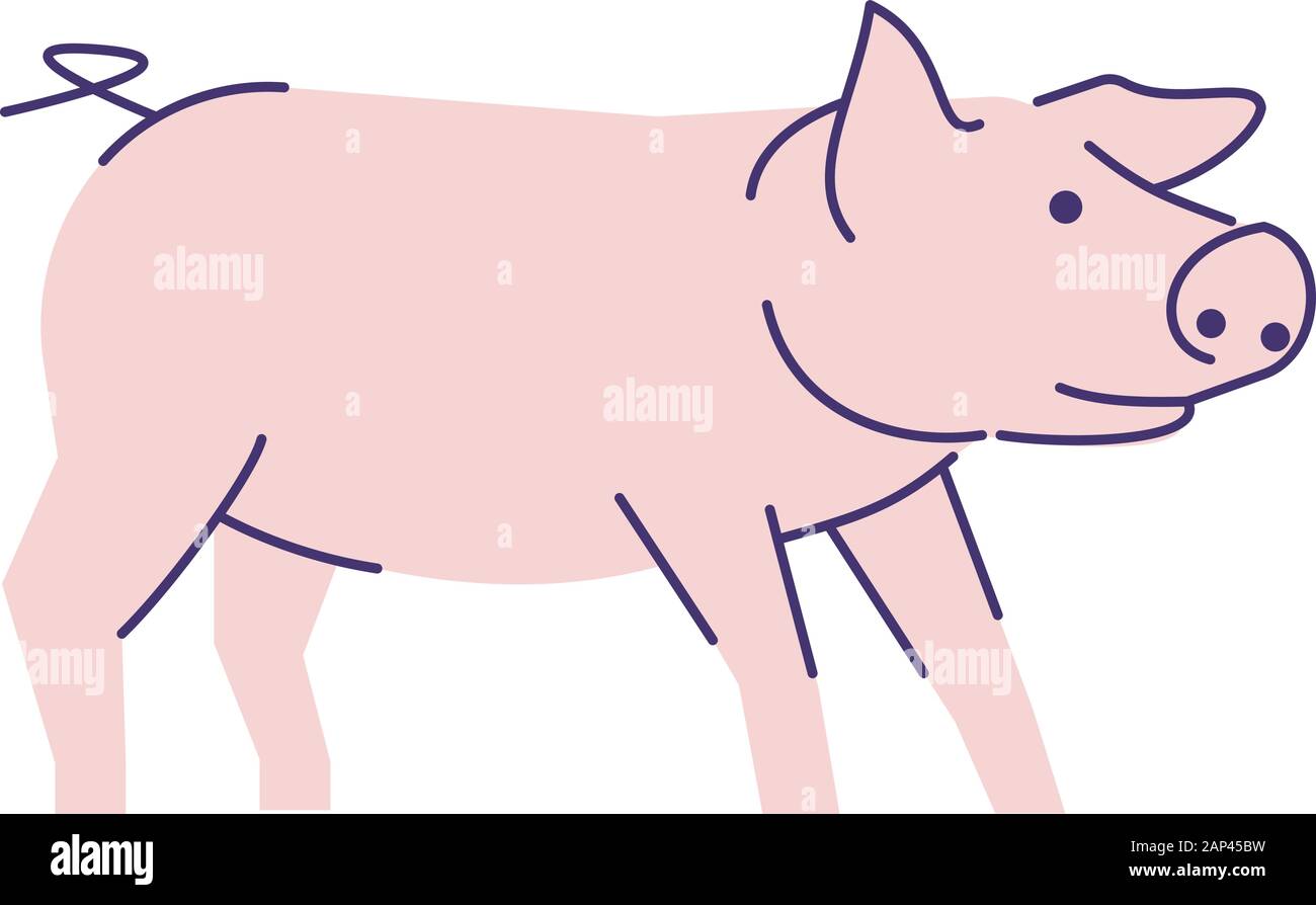 Cute pink pig side view flat vector illustration. Livestock farming ...