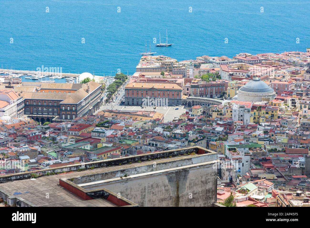 Aerial view of the historical city centre of Naples with San Francesco ...