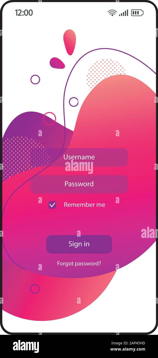 Login page smartphone interface vector fluid template. Mobile app pink ...