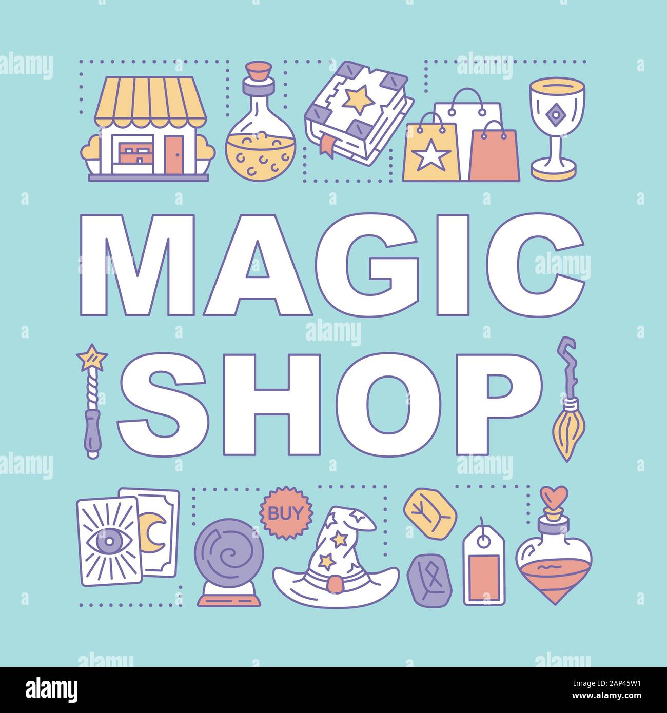 Magic shop word concepts banner. Witch store. Presentation, website ...