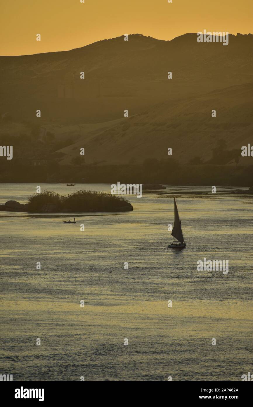 Felucca, the Egypt's traditional wooden boat, in the Nile Stock Photo ...