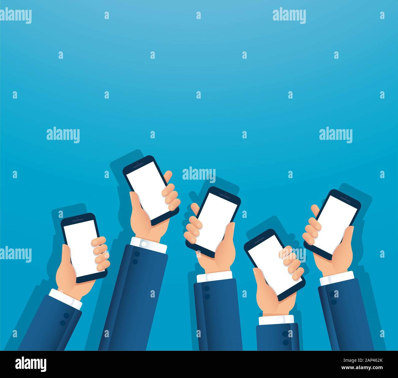 many hands holding smartphone Stock Photo - Alamy