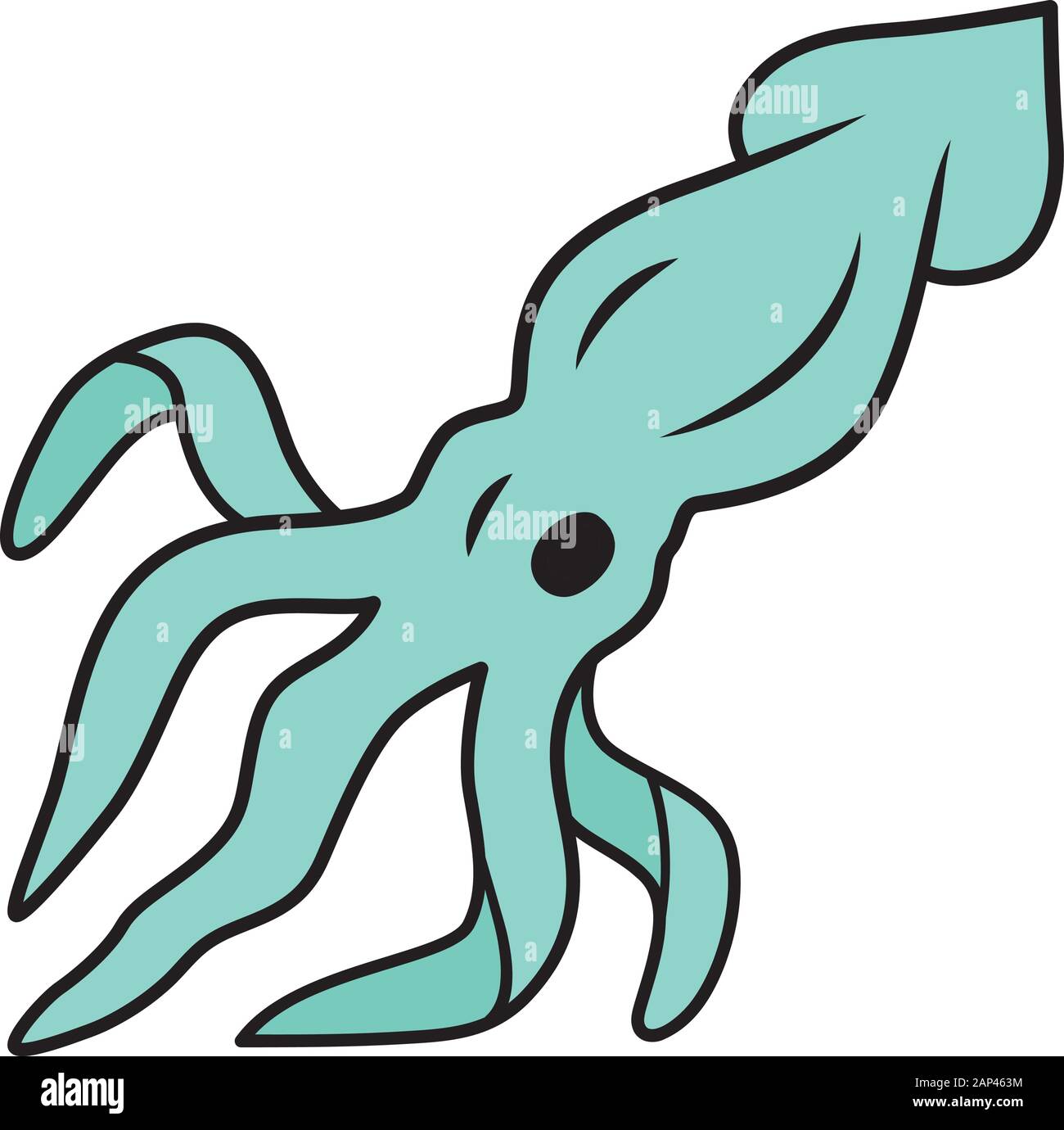 Squid blue color icon. Swimming marine animal with tentacles. Seafood ...