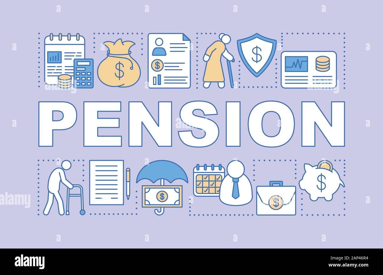 Pension word concepts banner. Retirement income fund, elderly, senior ...