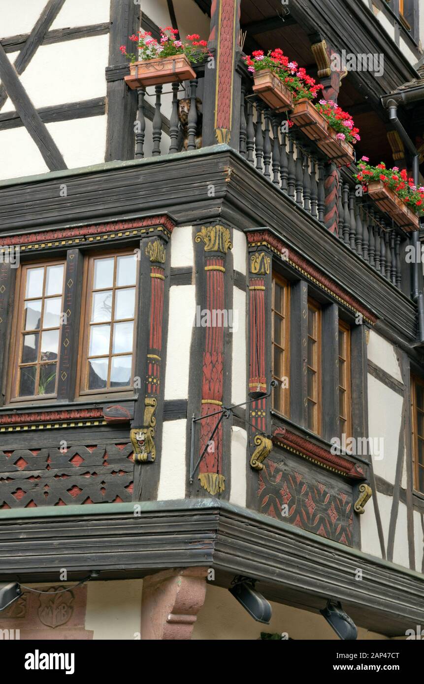 Detail of timber framed building in Kaysersberg-Vignoble, Alsace Stock ...