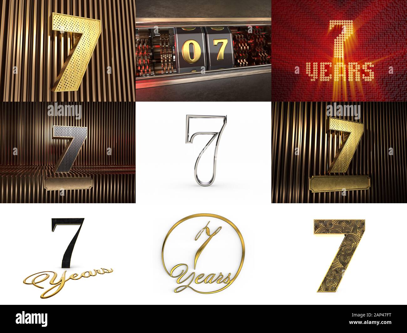 Set of number 7 (number seven) celebration design. Anniversary number ...