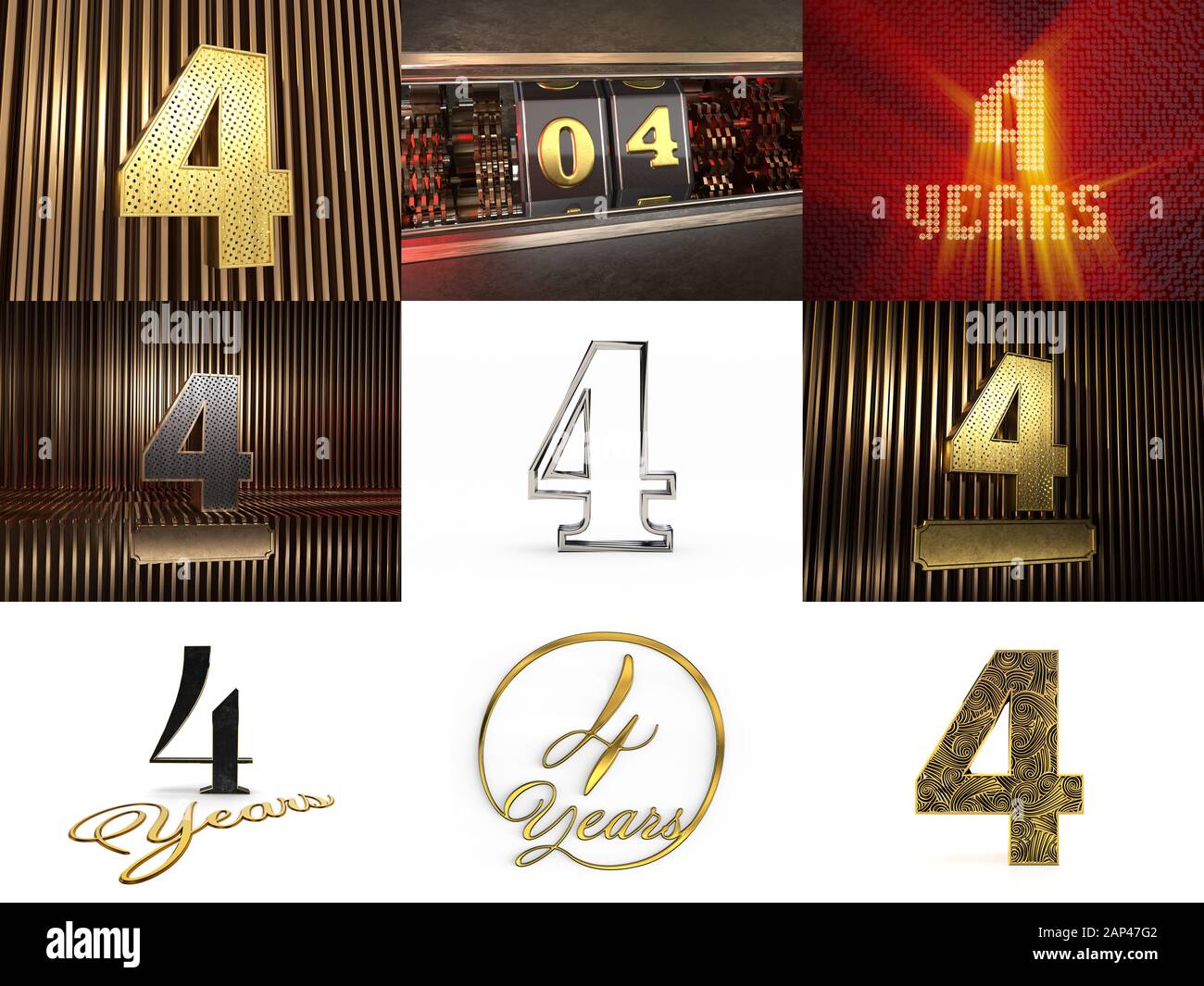 Set of number 4 (number four) celebration design. Anniversary number ...