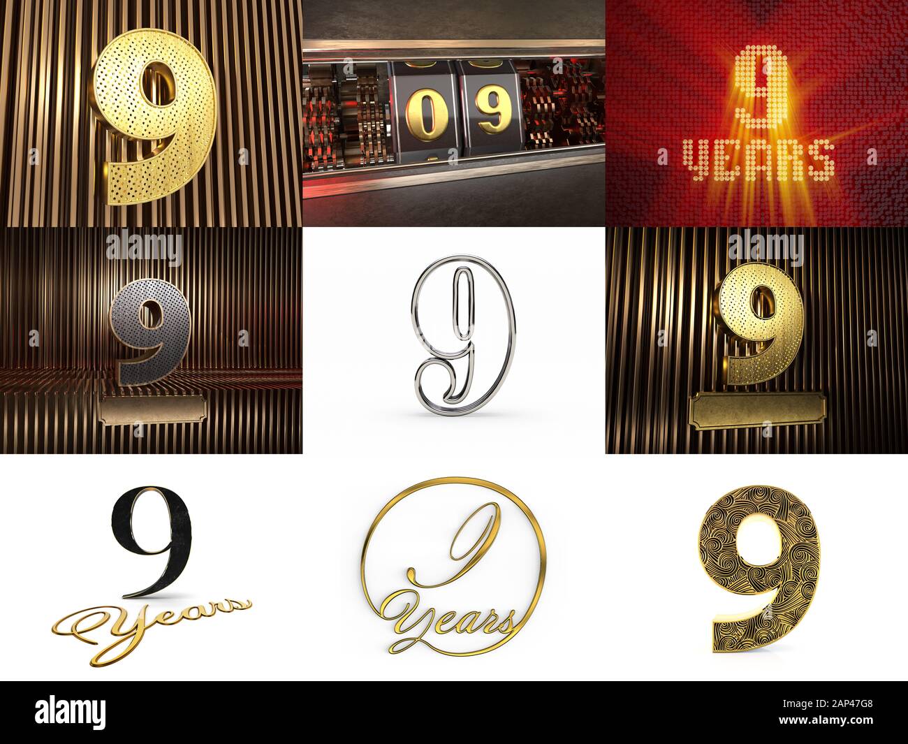 Set of number 9 (number nine) celebration design. Anniversary number ...