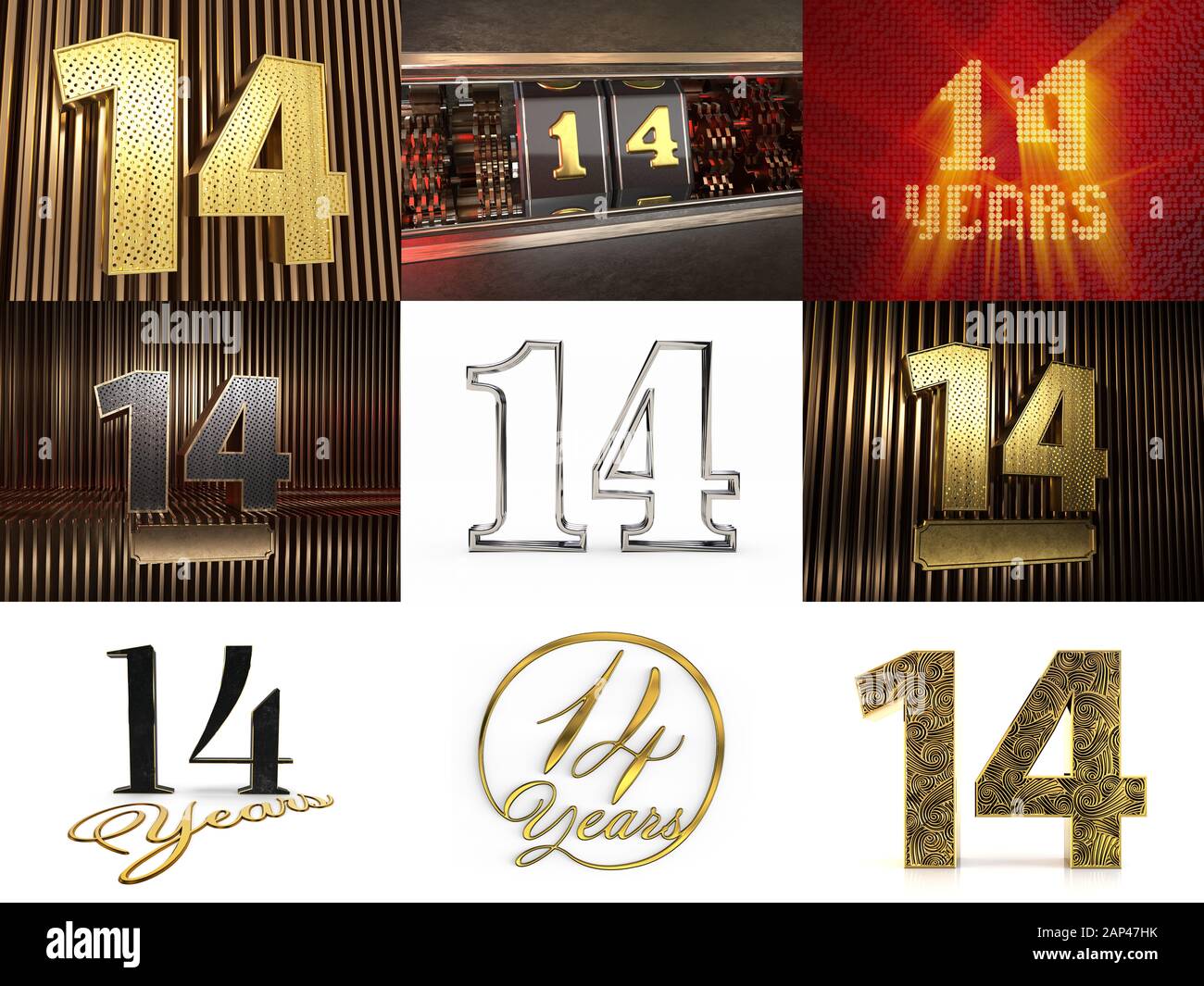 Set of number 14 (number fourteen) celebration design. Anniversary ...