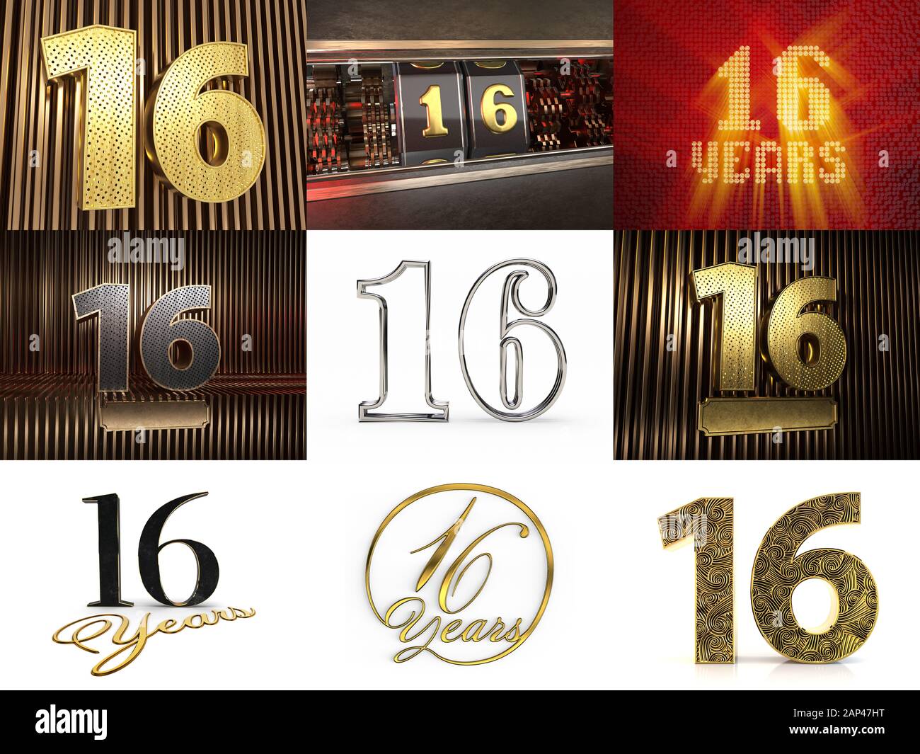 Set of number 16 (number sixteen) celebration design. Anniversary ...