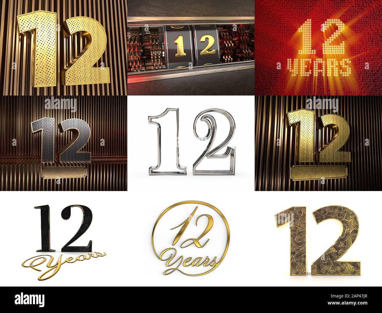 Set of number 12 (number twelve) celebration design. Anniversary number ...