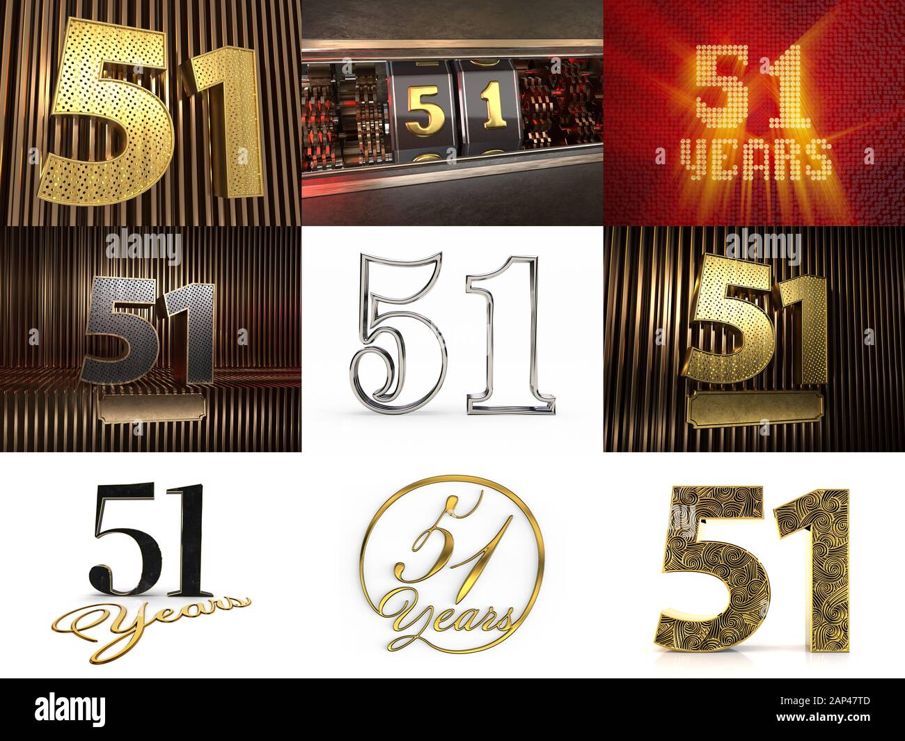 Set of number 51 (number fifty-one) celebration design. Anniversary ...