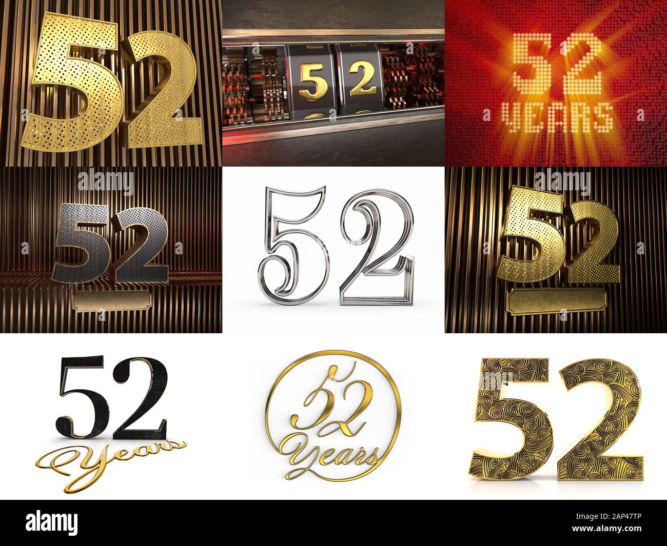 Set of number 52 (number fifty-two) celebration design. Anniversary ...