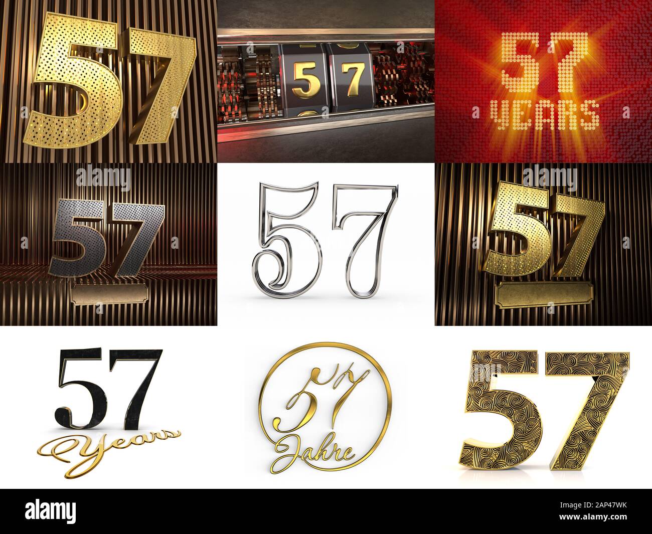 Set of number 57 (number fifty-seven) celebration design. Anniversary ...