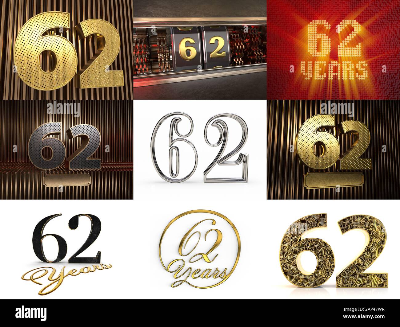 Set of number 62 (number sixty-two) celebration design. Anniversary ...