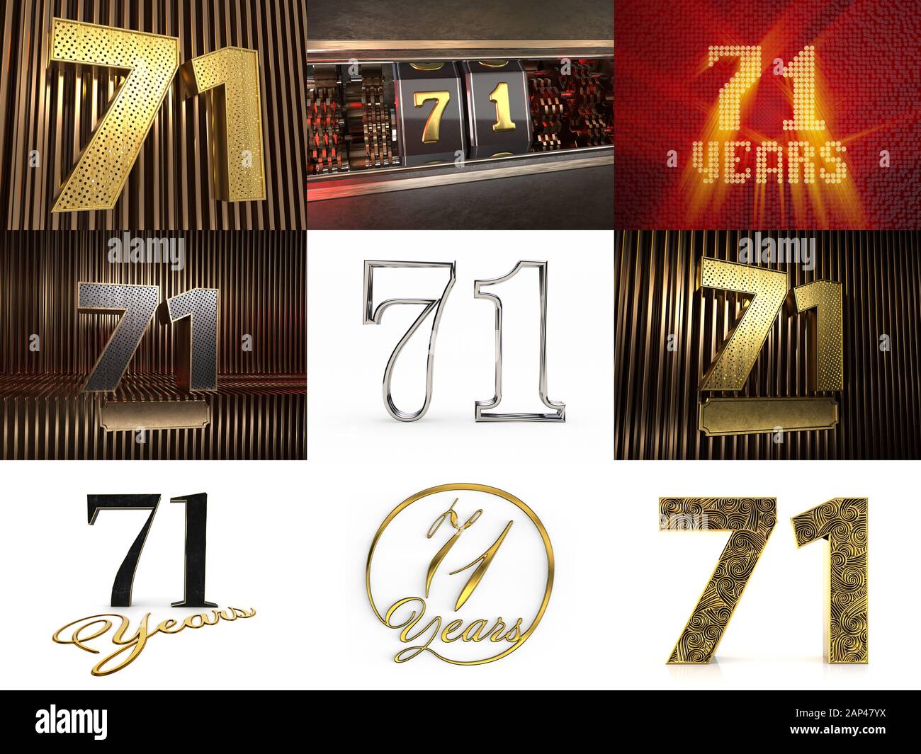Set of number 71 (number seventy-one) celebration design. Anniversary ...