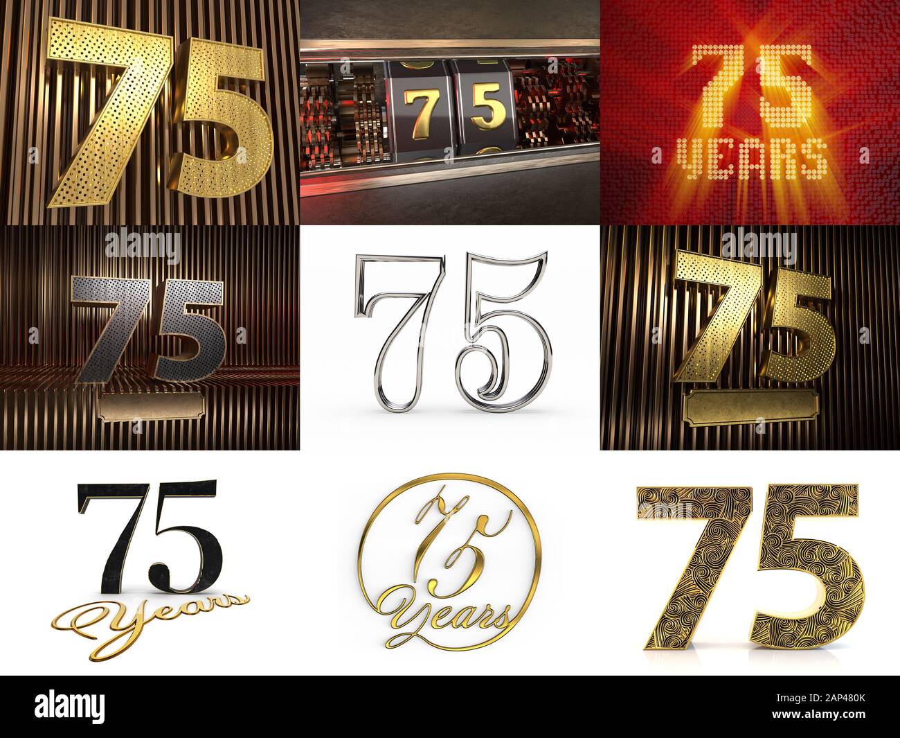Set of number 75 (number seventy-five) celebration design. Anniversary ...