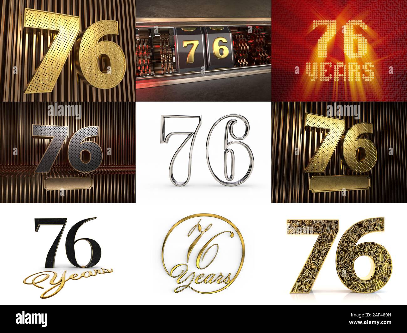 Set of number 76 (number seventy-six) celebration design. Anniversary ...