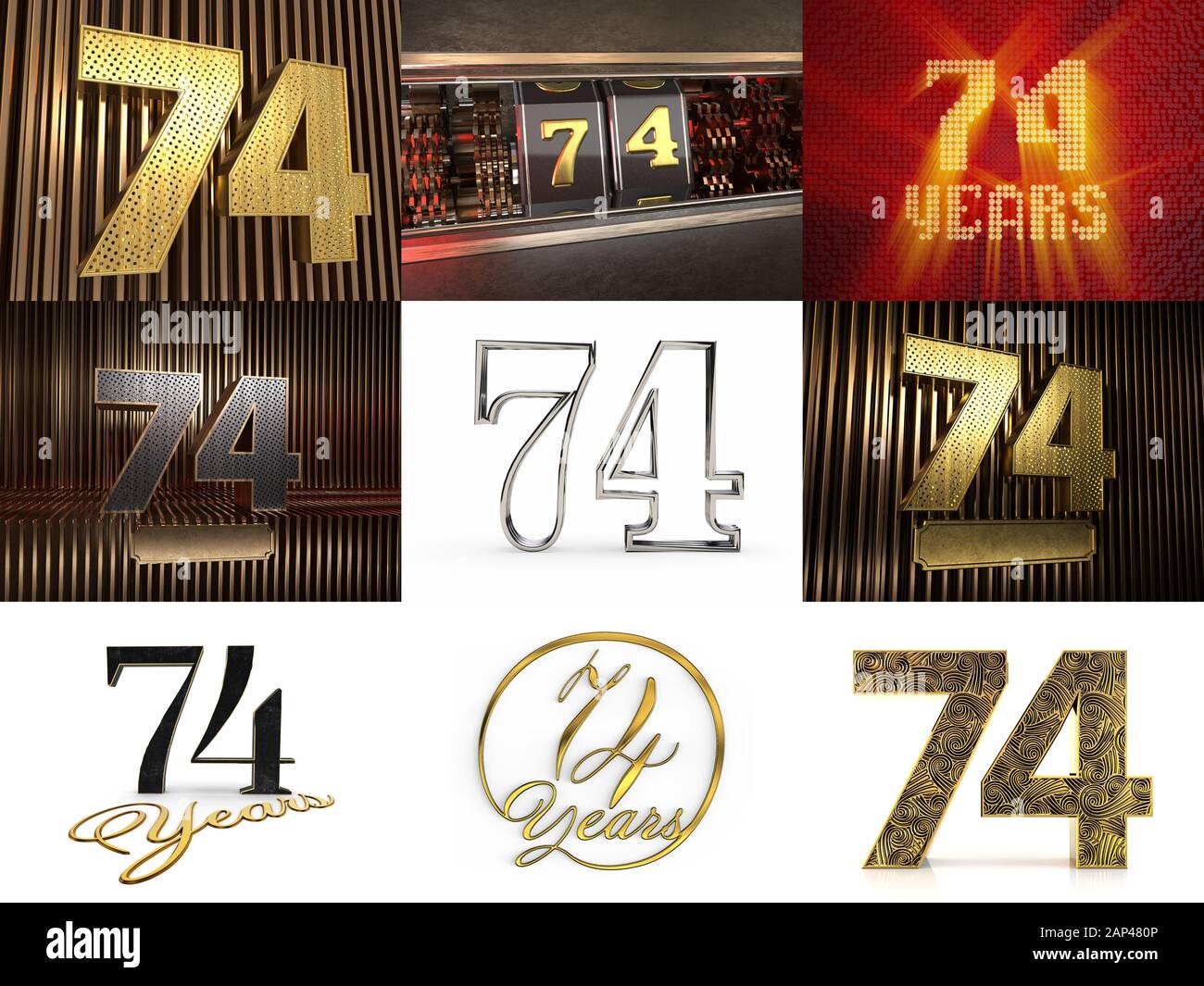 Set of number 74 (number seventy-four) celebration design. Anniversary ...