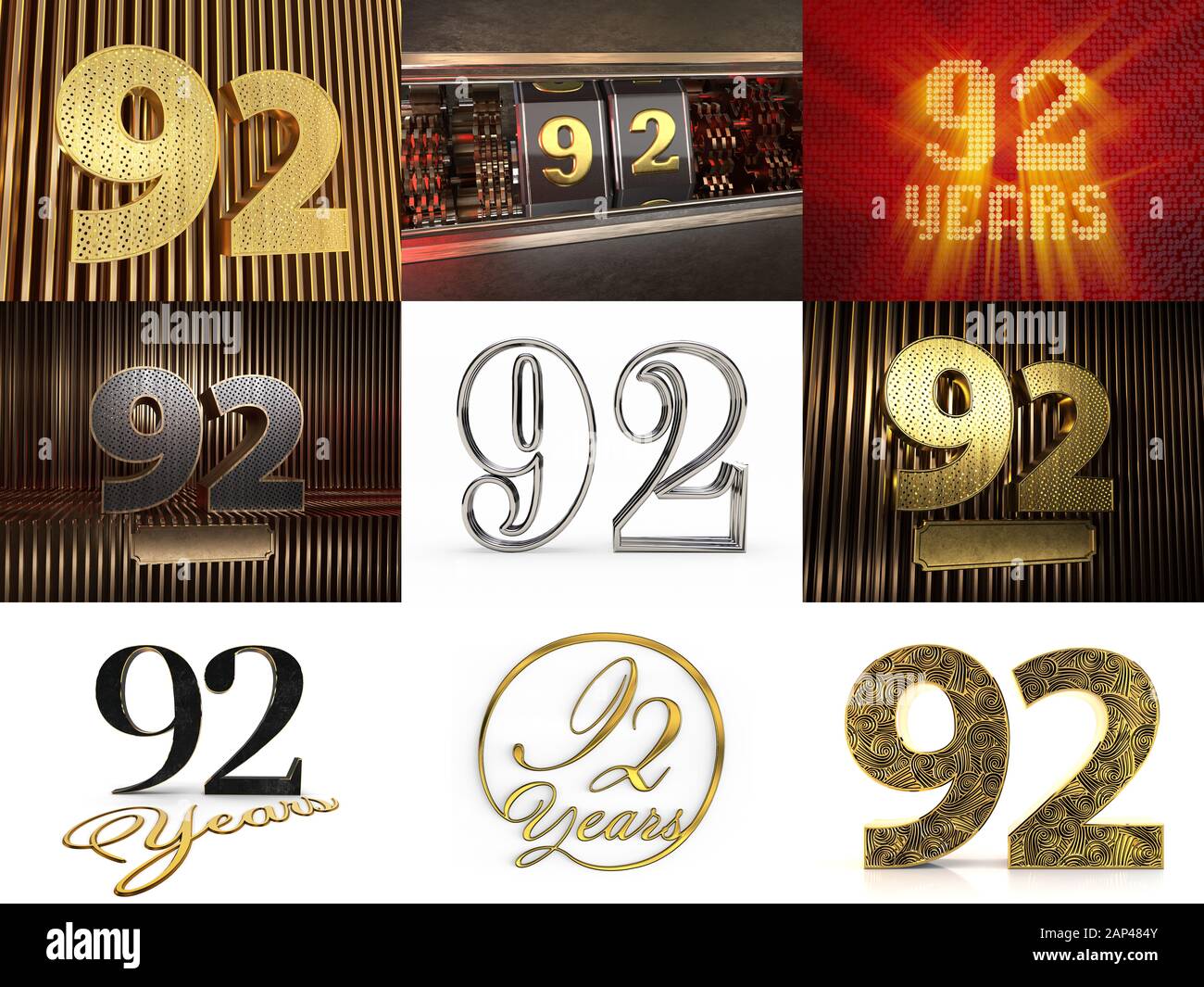 Set of number 92 (number ninety-two) celebration design. Anniversary ...