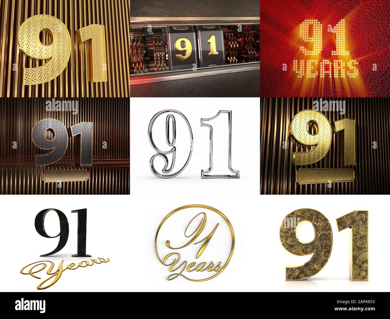Set of number 91 (number ninety-one) celebration design. Anniversary number template elements ...