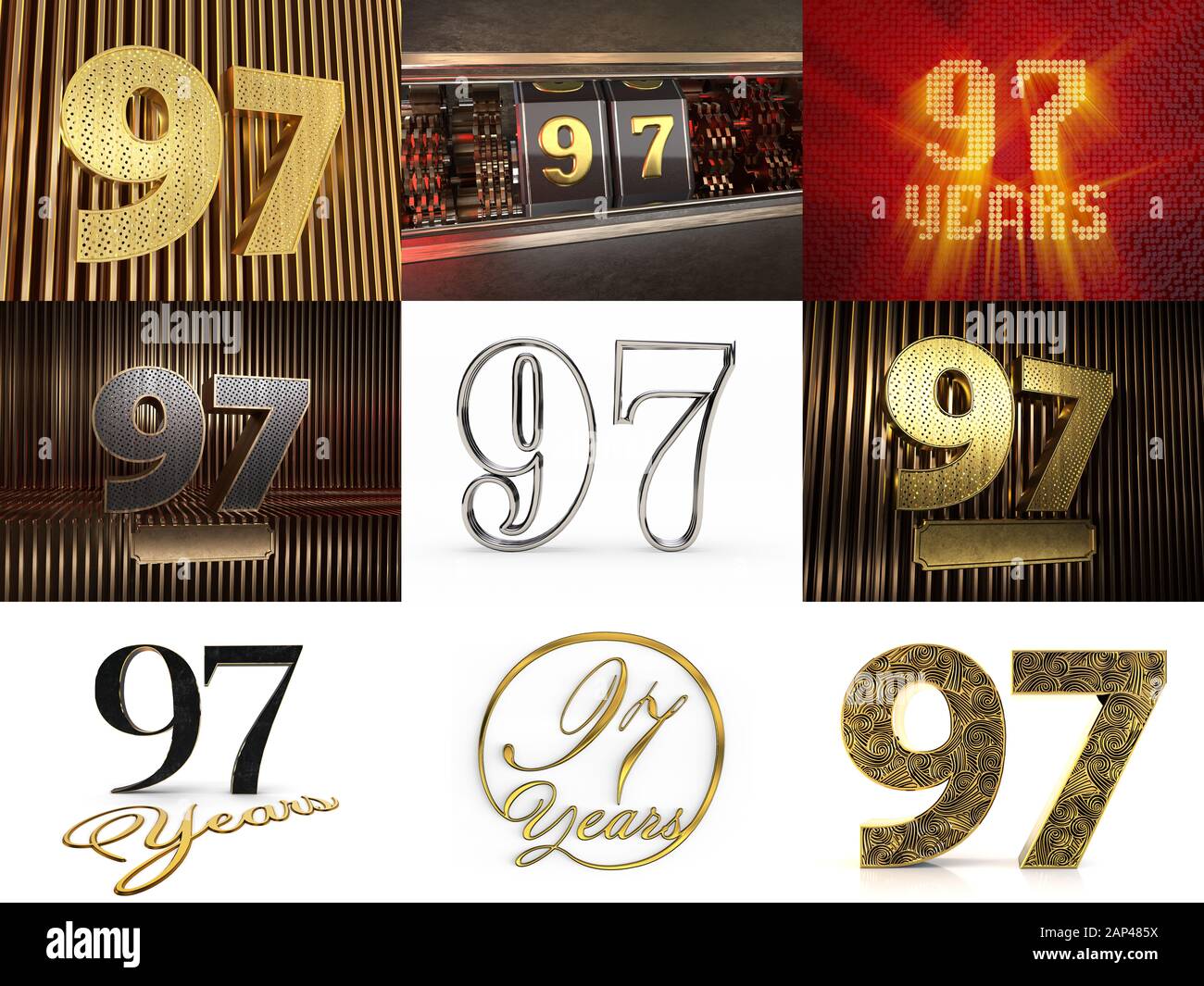 Set of number 97 (number ninety-seven) celebration design. Anniversary ...