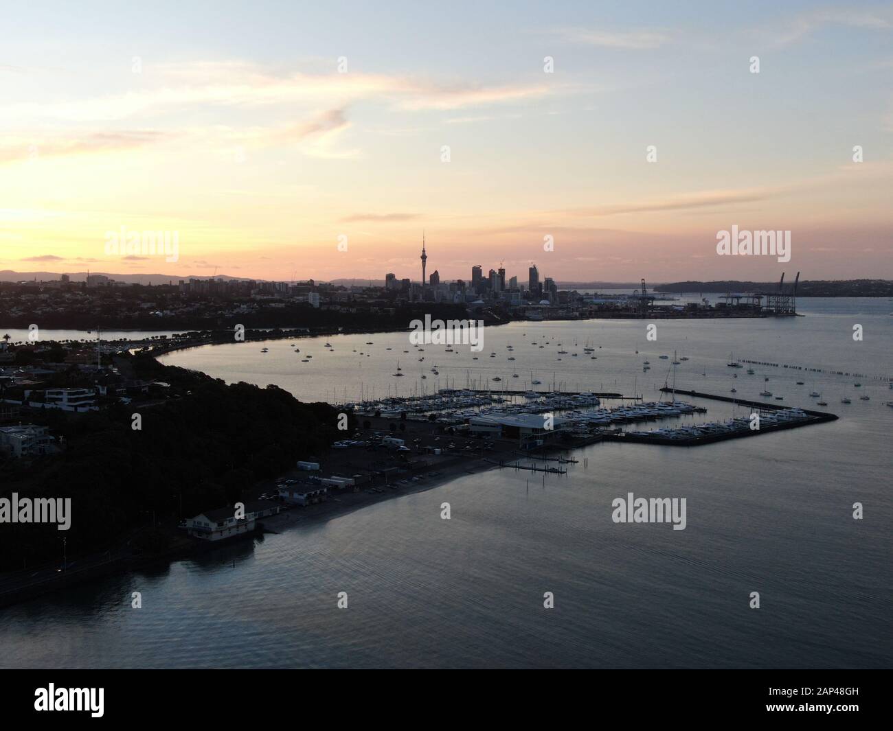 Viaduct Harbour, Auckland / New Zealand - December 29, 2019: The Judges Bay, Okahu Bay and ...