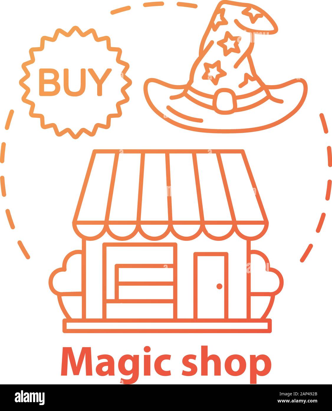 Magic shop concept icon. Witchcraft accessories sale idea thin line ...
