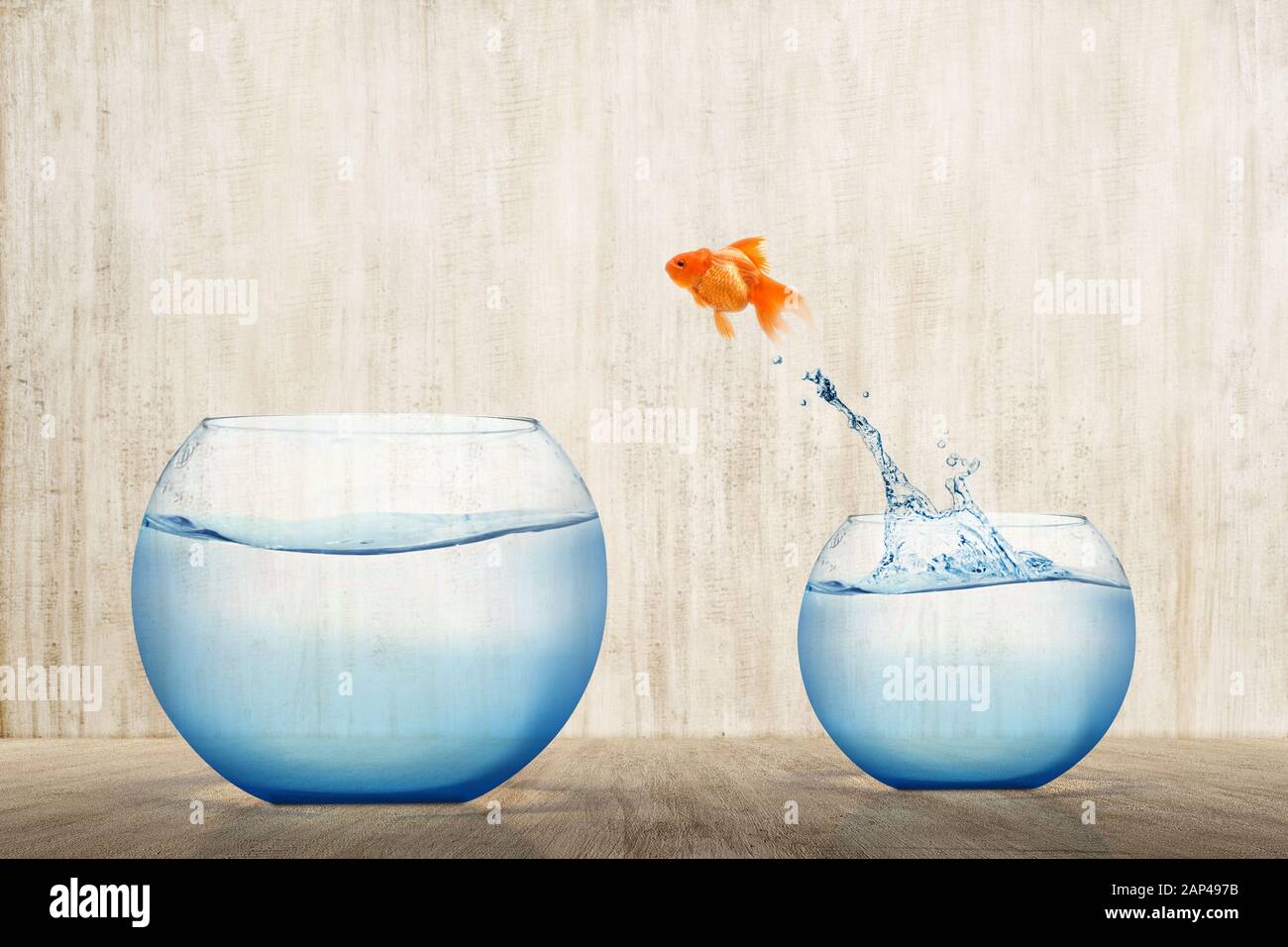 Gold fish jumping out of fish bowl hi-res stock photography and images ...