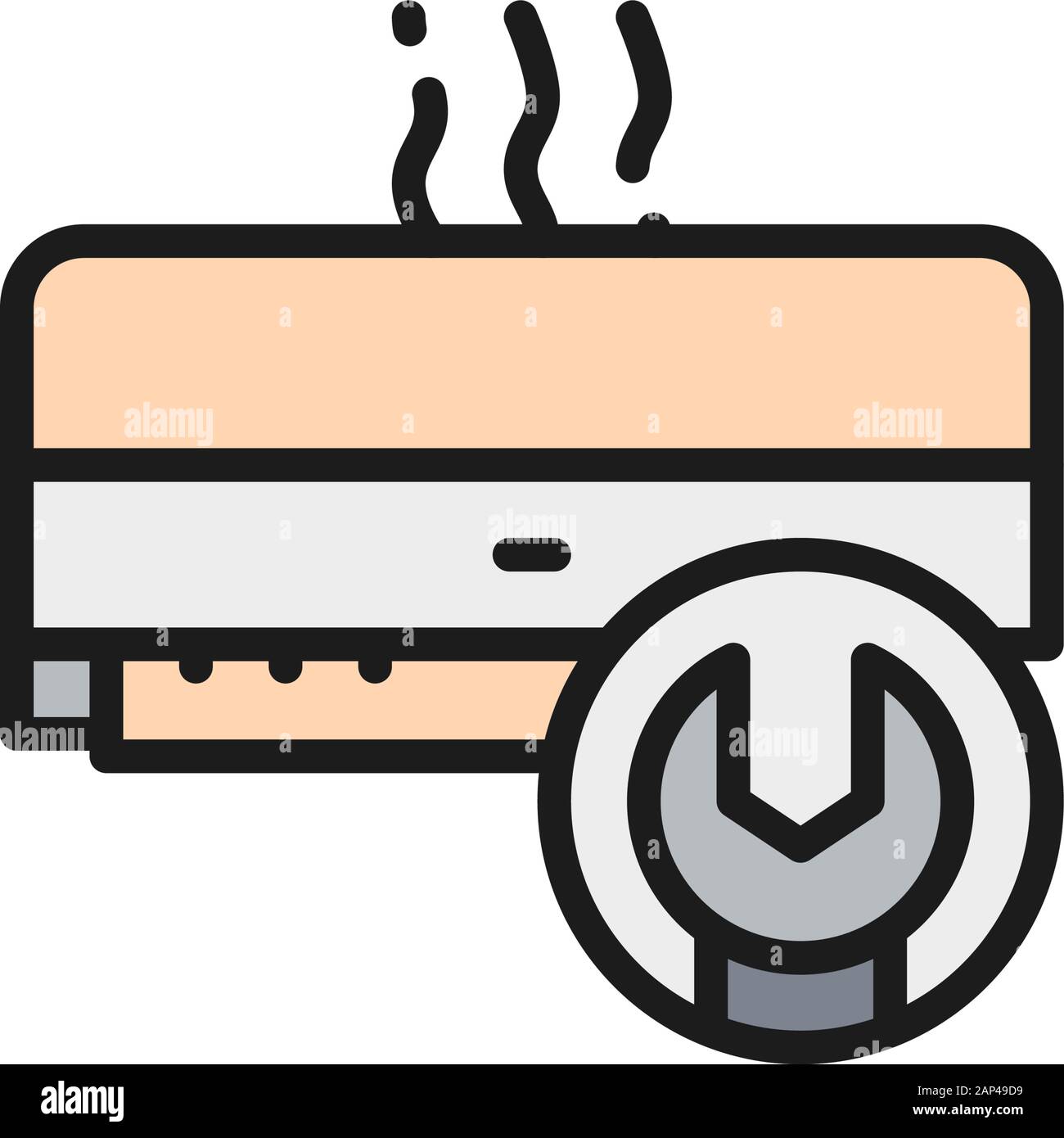 Air conditioner repair, broken conditioner flat color line icon Stock ...