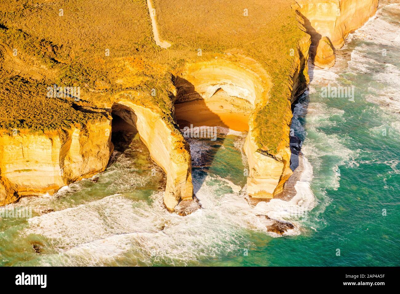 The eroded southern coastline around Port Campbell from a high aerial ...