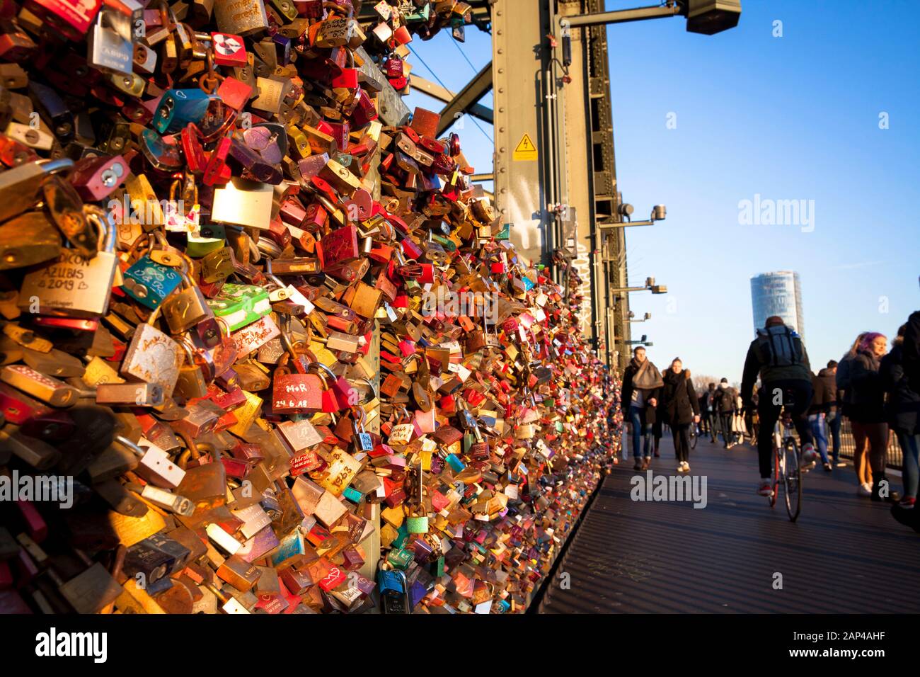 padlocks on fence of footpath of the Hohenzollern railway bridge, the ...