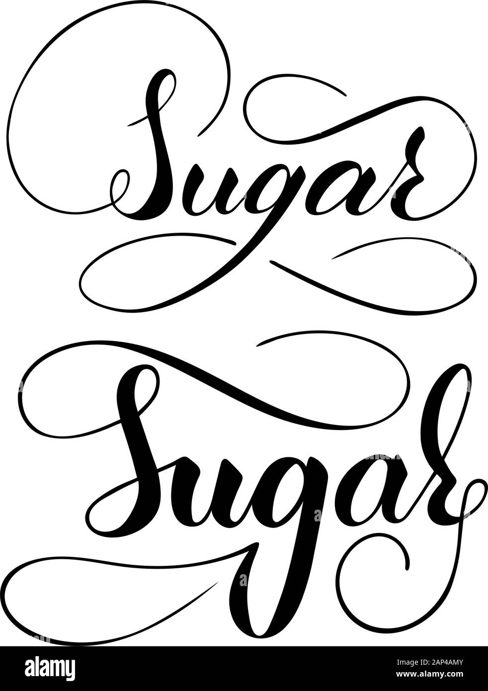 Vector hand written sugar text isolated on white background. Kitchen ...