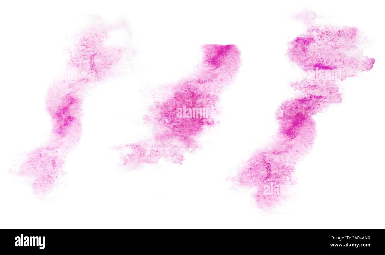 Watercolor spots, splashes. Pink Magenta Design Elements. White ...
