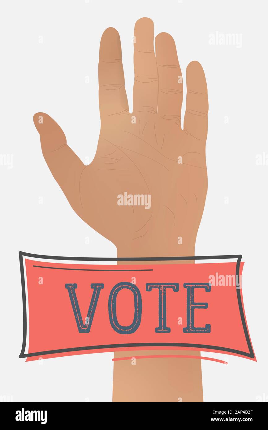 Hand raised up and the inscription Vote Stock Vector Image & Art - Alamy