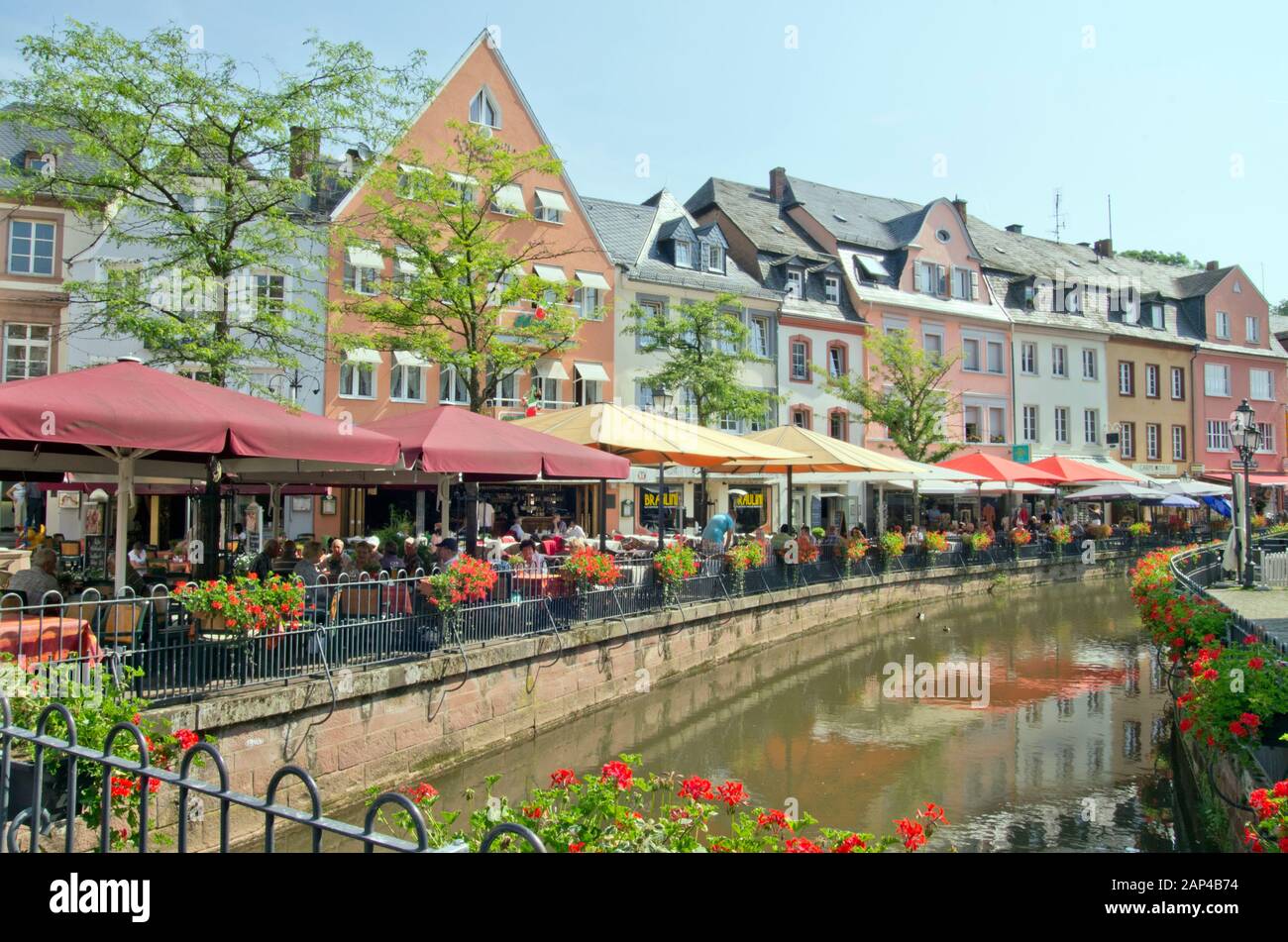 Riverside restaurants in Saarburg, Germany Stock Photo - Alamy