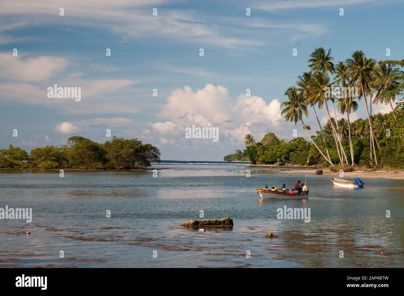 Speedboats at Namatanai, on the East Coast New Ireland, Papua New ...