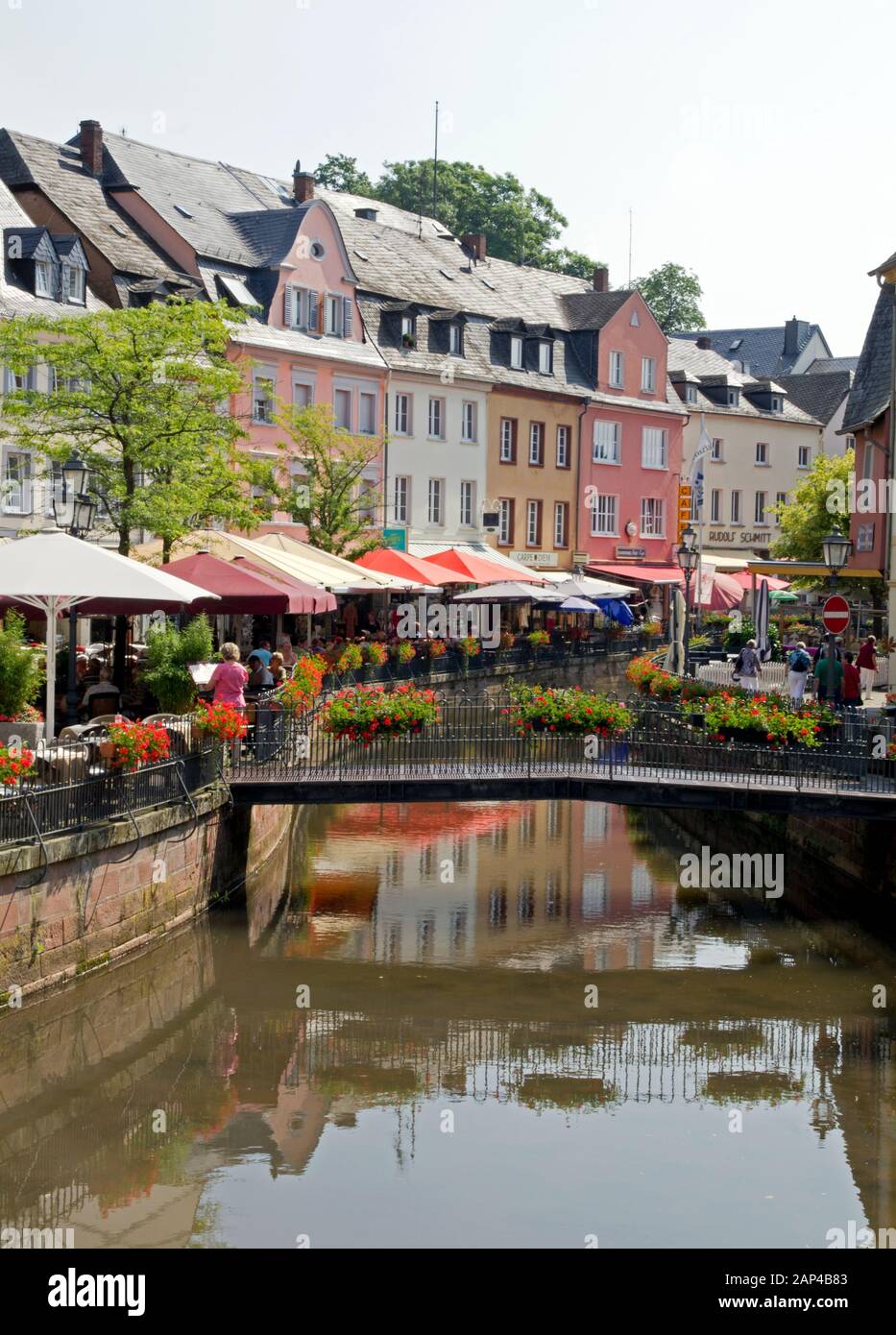 Riverside restaurants in Saarburg, Germany Stock Photo - Alamy