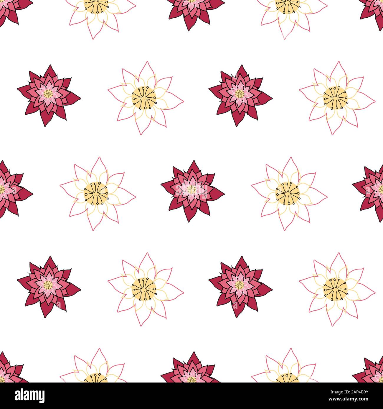 Full Bloom Lotus, big open flowers repeat, seamless, vector, surface ...