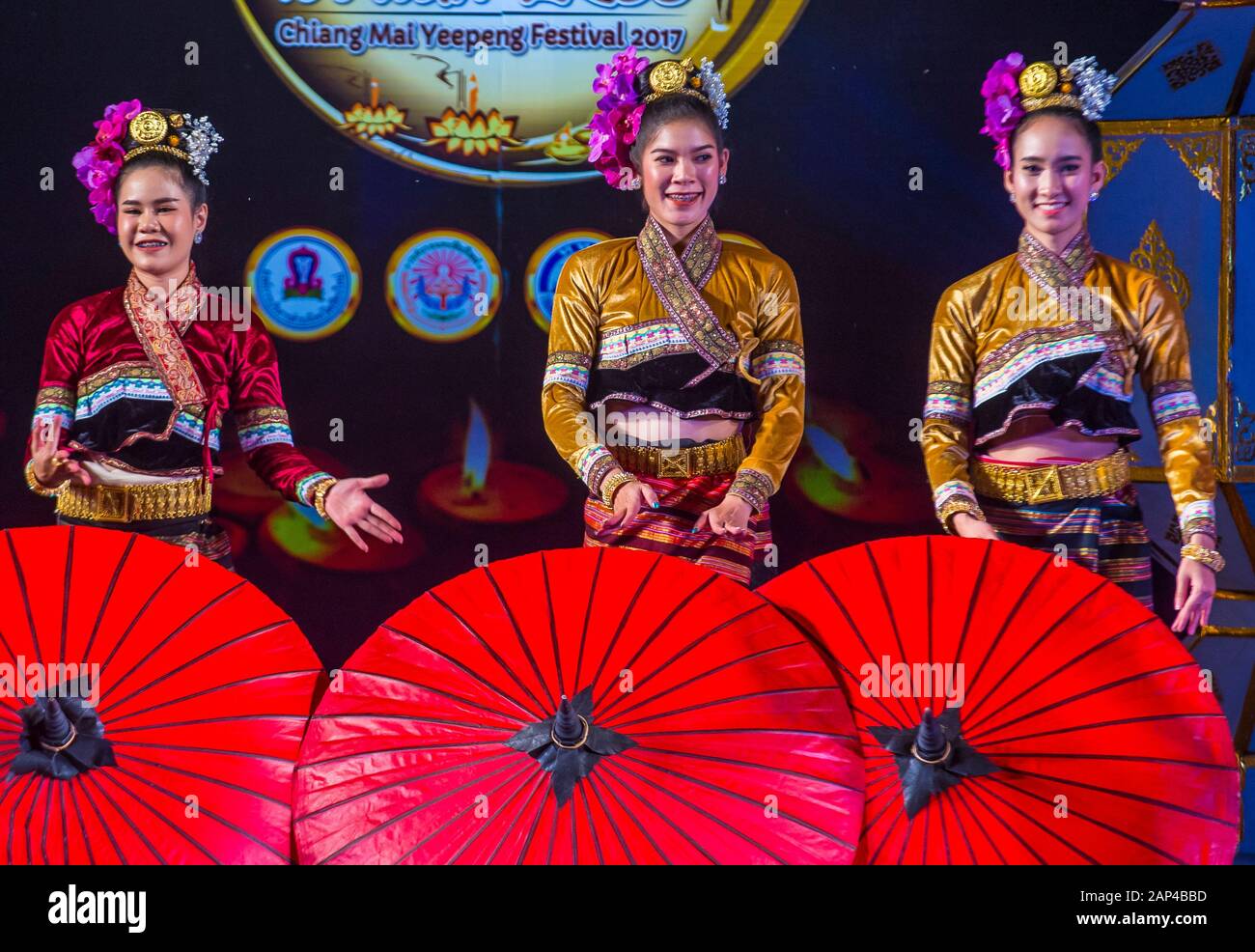 Thai dancers perform during Yee Peng festival in Chiang Mai , Thailand ...