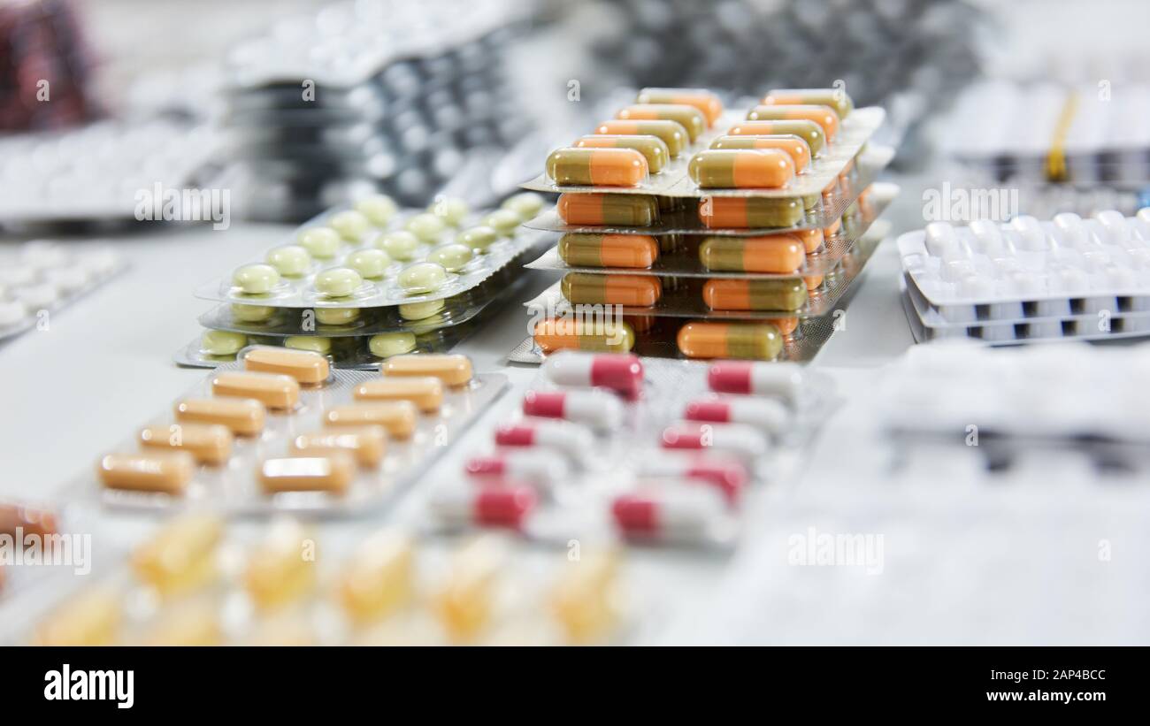 Many colorful assorted tablets and pills as medicines drugs Stock Photo ...