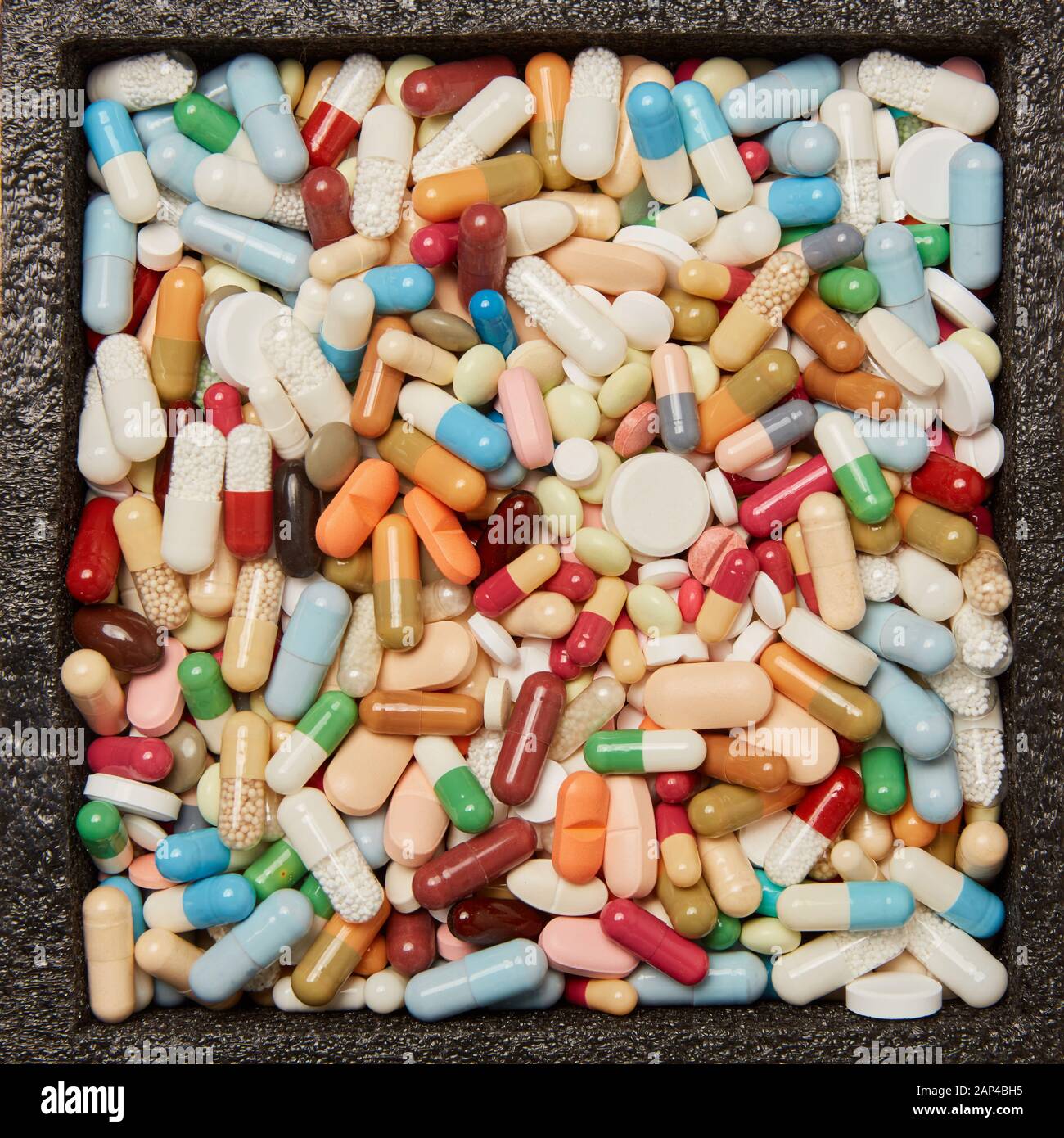 Colorful medicine with medication and pills and tablets from above ...