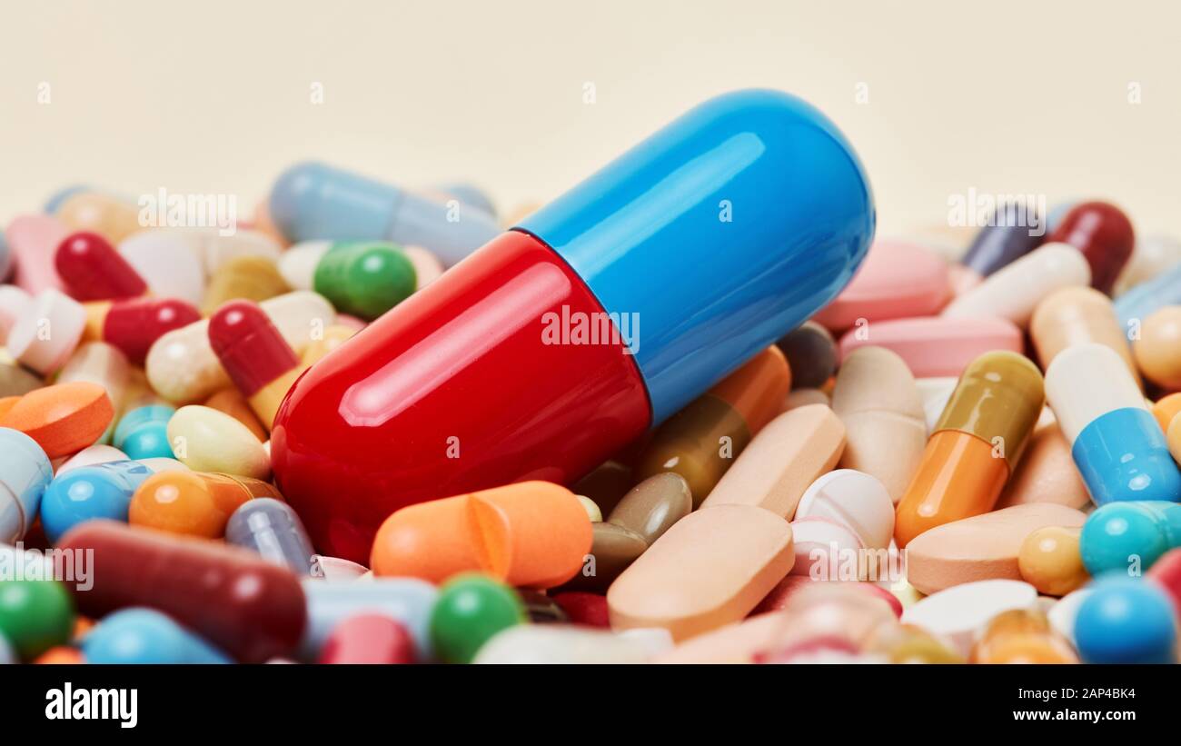 Medicine header background with lots of colorful medication Stock Photo ...