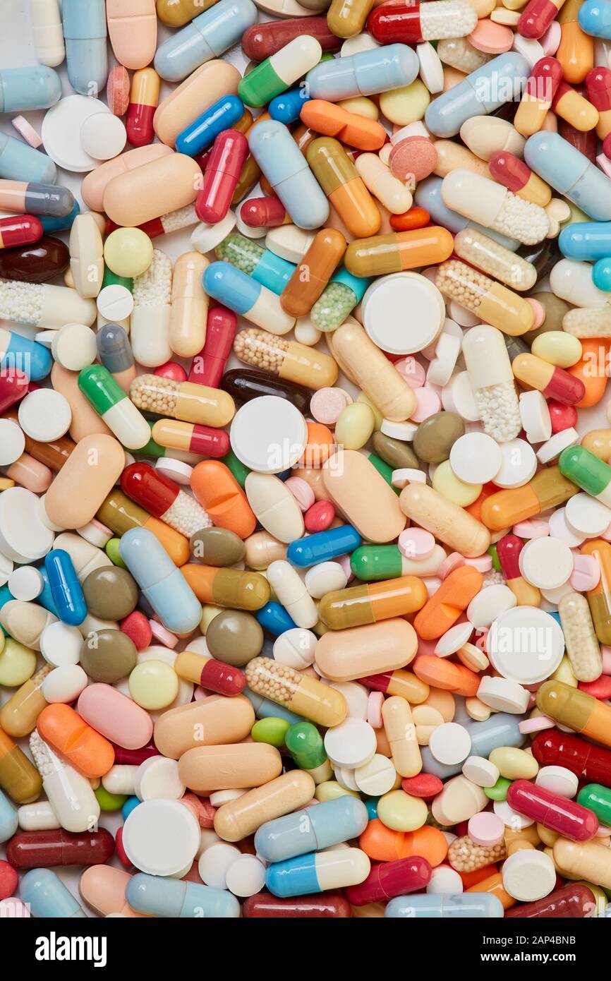 Many colorful medicines drugs as a medicine background texture Stock ...