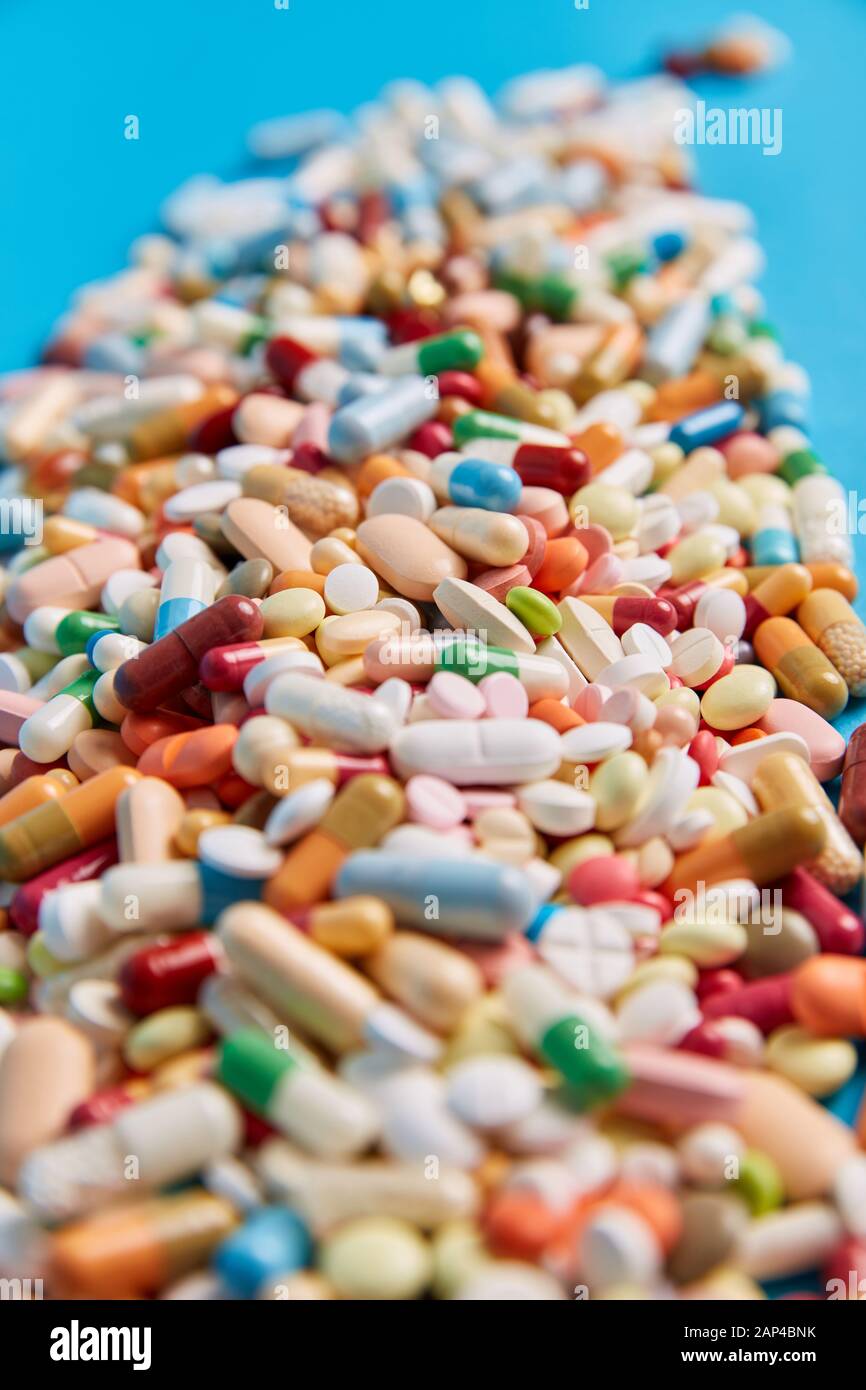 A lot of colorful medicines drugs are in a heap Stock Photo - Alamy