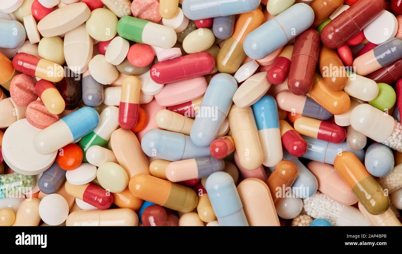 Colorful medicine and medication as healthcare background Stock Photo ...